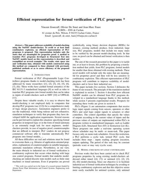 Pdf Efficient Representation For Formal Verification Of Plc Programs