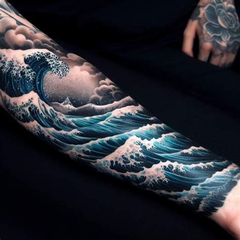 Ocean Half Sleeve Tattoo Black And White