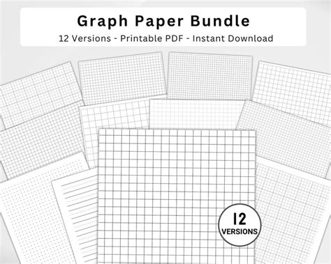 Graph Paper Bundle Printable Graph Grid Paper Squared Paper Digital
