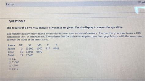 solved word path p question 2 the results of a one way