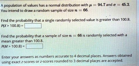 Solved Population Of Values Has A Normal Distribution With 947 And