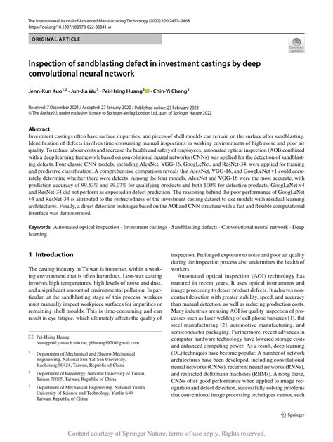 Inspection Of Sandblasting Defect In Investment Castings By Deep