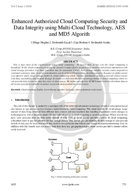 Pdf Enhanced Authorized Cloud Computing Security And Data Integrity Using Multi Cloud