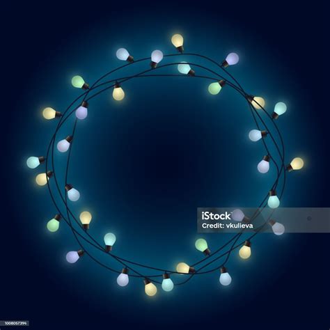 라이트 램프 화 환 화 환 정문 요정 조명 화 환 전구를 빛나고 있는 텍스트 라운드 장소 조명 경계 상자 및 테두리 벡터 일러스트 0명에 대한 스톡 벡터 아트 및 기타