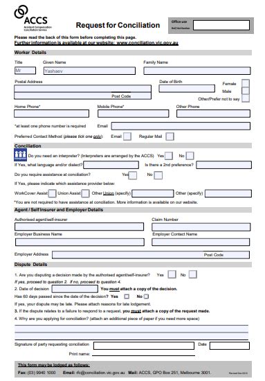 The Workcover Conciliation Form The Work Injury Site