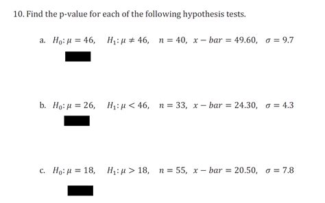 Solved Find The P Value For Each Of The Following Chegg Com