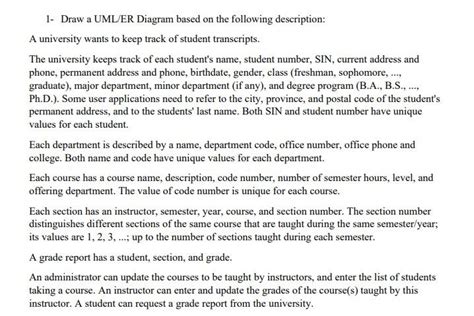 Solved 1 Draw A UML ER Diagram Based On The Following Chegg Com