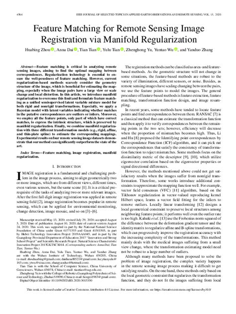 Pdf Feature Matching For Remote Sensing Image Registration Via Manifold Regularization