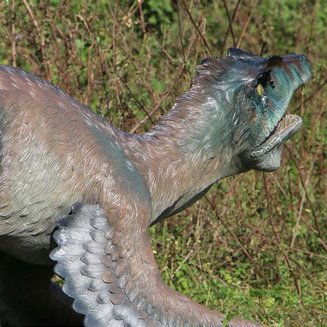 Velociraptor Dinosaur Feathered Sculpture And Statue