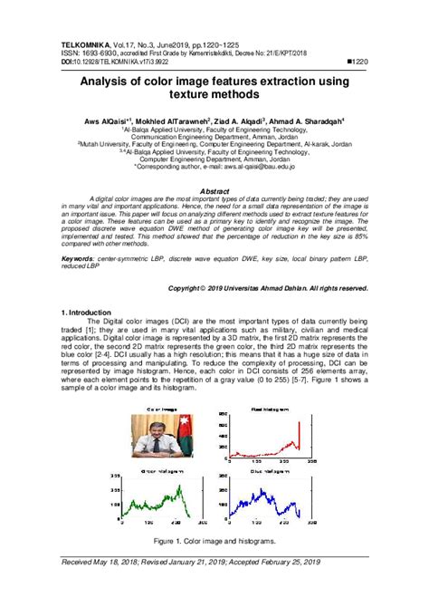 Pdf Analysis Of Color Image Features Extraction Using Texture Methods