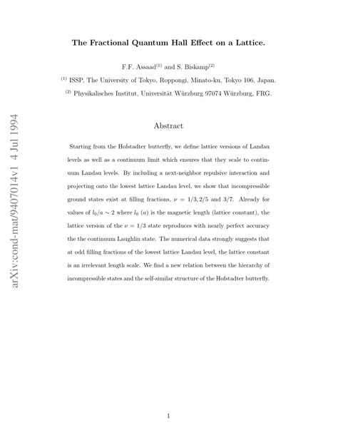Pdf The Fractional Quantum Hall Effect On A Lattice