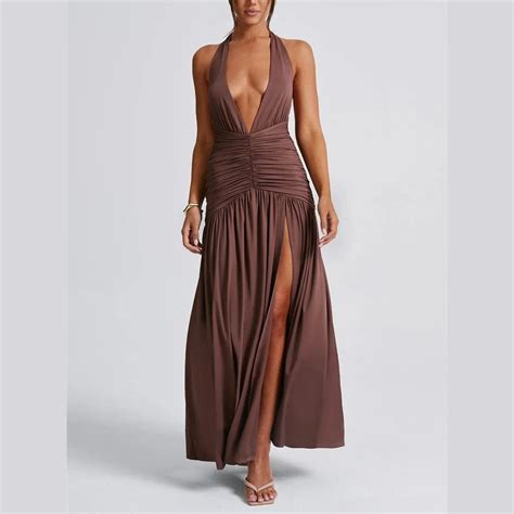 Deep V Halter Neck Backless Maxi Dress Ultimate Chic For Evening Eleg