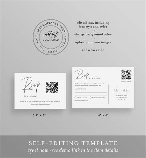 QR Code RSVP Card Template Wedding Response Online Reply Card Editable Template