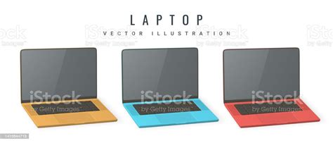 밝은 배경에 빈 화면이있는 3d 현실적인 노트북 벡터 일러스트 레이 션 노트북에 대한 스톡 벡터 아트 및 기타 이미지 노트북 측면 보기 0명 Istock