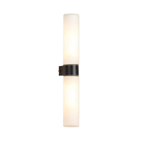 Deco Tasso Ip44 Twin Bathroom Wall Light In Satin Black With Opal Glass Shades Wall Lights