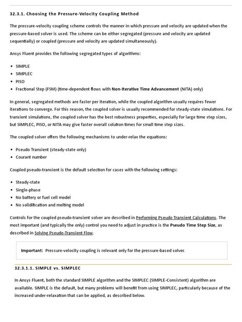 choosing the pressure velocity coupling method pdf applied