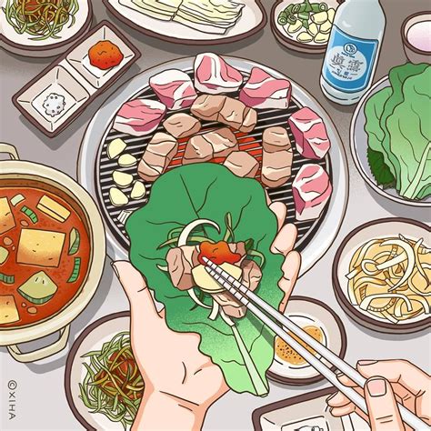 난 고기 두 점😜🙏🏻 삼겹살 저녁 그림 삽화 그림스타그램 일러스트그램 일러스트 푸드일러스트 스케치