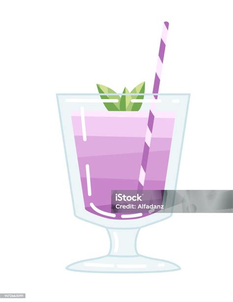 알콜 칵테일 황후 라벤더 진은 흰색 배경에 여름 해변 음료의 벡터 일러스트 레이 션을 마시는 빨대와 유리에 라벤더 진을 황후합니다 과일에 대한 스톡 벡터 아트 및 기타