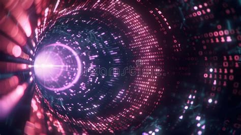 digital tunnel filled with moving binary code illustration stock