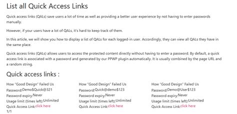 How To List All Quick Access Links For Users Password Protect
