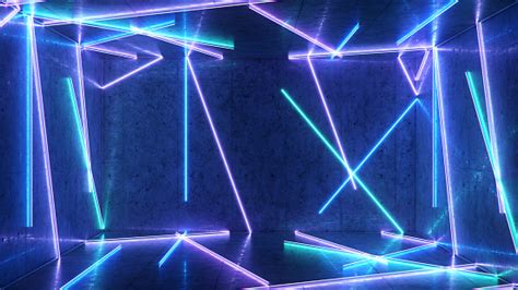 파란색과 분홍색 네온 빛추상 인테리어 형광 미래 지향적 인 건축 배경 3d 일러스트 네온 램프 내부 공간을 조명 디자인 프로젝트를 위한 모형 네온에 대한 스톡 사진 및 기타
