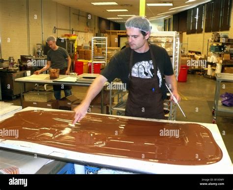 Seattle Theo Chocolate Factory Tempering Chocolate On Marble Slab
