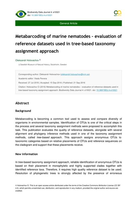 Pdf Metabarcoding Of Marine Nematodes Evaluation Of Reference