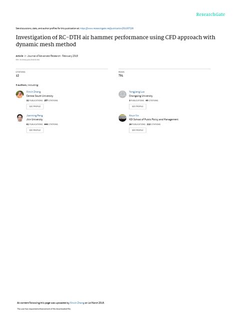 Investigation Of Rc Dth Air Hammer Performance Using Cfd Approach With