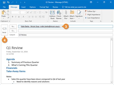 Send Notes With Outlook CustomGuide