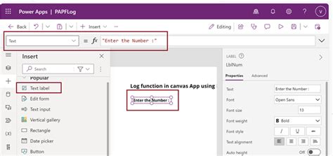 Log Function From Power Fx Using Power Apps