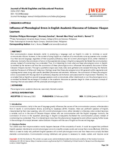 Pdf Influence Of Phonological Errors In English Academic Discourse Of