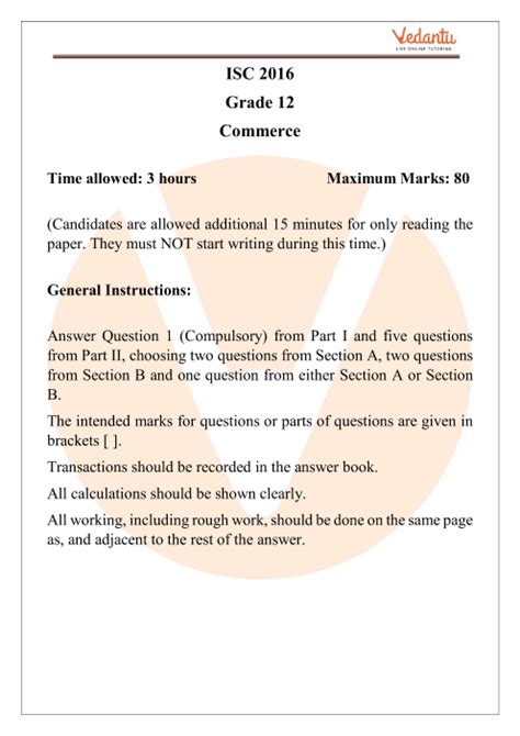 Isc Class 12 Commerce Question Paper 2016