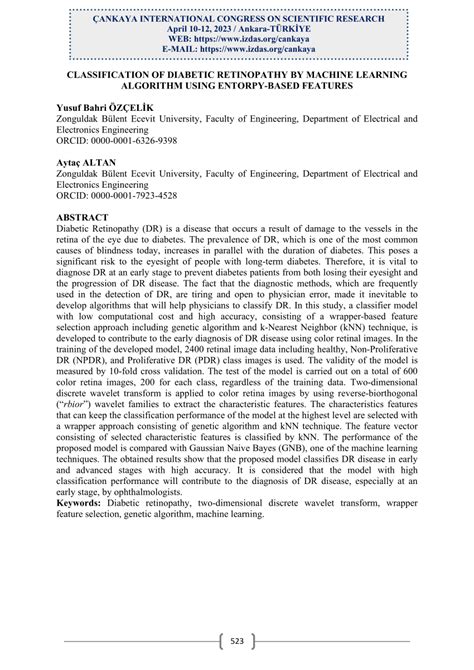 PDF Classification Of Diabetic Retinopathy By Machine Learning Algorithm Using Entropy Based