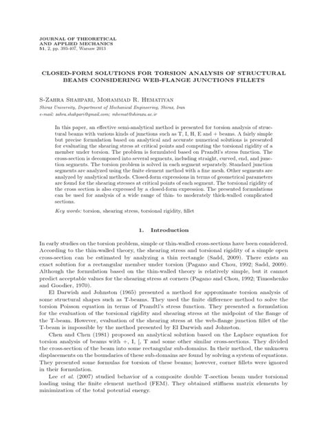 Pdf Closed Form Solutions For Torsion Analysis Of Structural