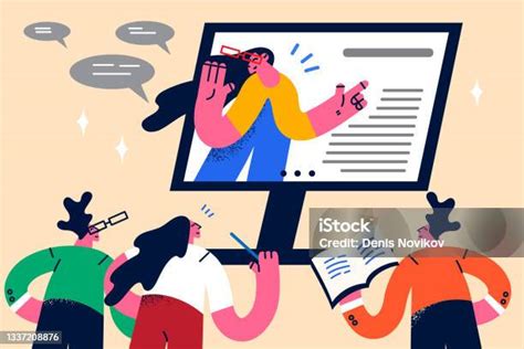 온라인 원격 화상 회의 및 E러닝 개념 비즈니스에 대한 스톡 벡터 아트 및 기타 이미지 비즈니스 교육 멀리 떨어진 Istock