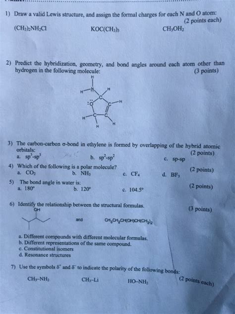 solved 1 draw a valid lewis structure and assign the