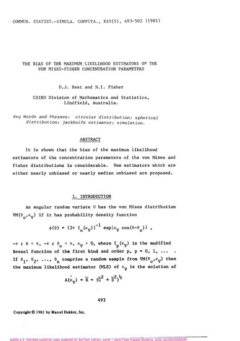 Pdf The Bias Of The Maximum Likelihood Estimators Of The Von Mises