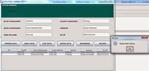 Program Java Update Dan Delete Database Dengan Netbeans Java Desktop