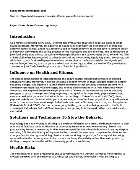 📗 Paper Example On Overeating Free Essay Term Paper Example Free