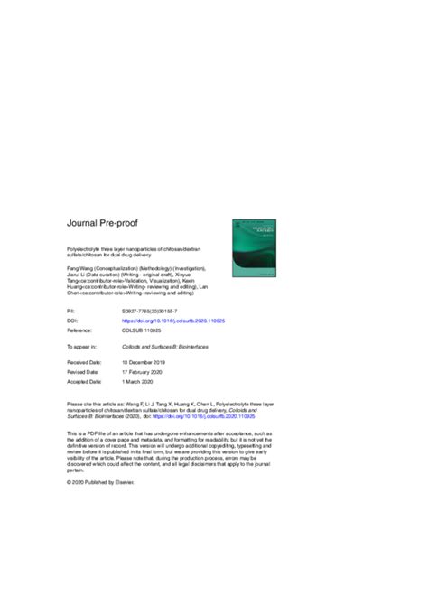 Pdf Polyelectrolyte Three Layer Nanoparticles Of Chitosandextran