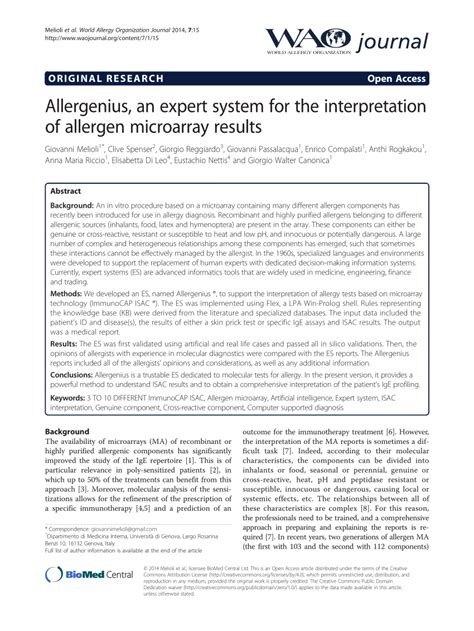 Pdf Allergenius An Expert System For The Interpretation Of Allergen