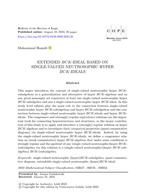 Extended Bck Ideal Based On Single Valued Neutrosophic Hyper Bck Ideals Pdf Mathematical