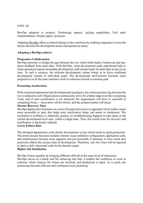 Devops Unit 3 Unit Iii Devops Adoption In Projects Technology