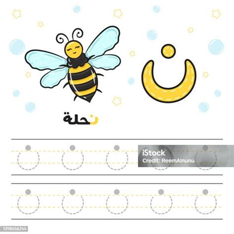 꿀벌과 함께 아랍어 문자를 쓰는 방법을 배우는 인쇄 가능한 아랍어 문자 알파벳 추적 시트 공부에 대한 스톡 벡터 아트 및 기타 이미지 공부 교습 교육 Istock