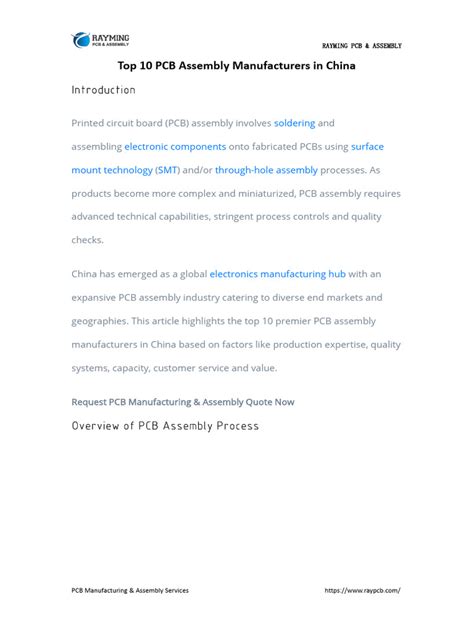 Top 10 Pcb Assembly Manufacturers In China Pdf Printed Circuit Board Business Process