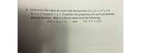 Solved Determine The Value Of C Such That The Function Chegg