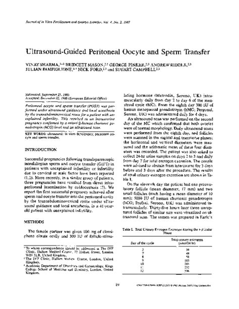 Pdf Ultrasound‐guided Peritoneal Oocyte And Sperm Transfer