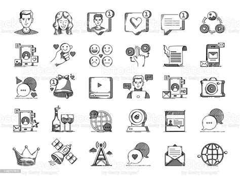 Social Media Hand Drawn Vector Doodle Line Icon Set Stock Illustration Download Image Now Istock