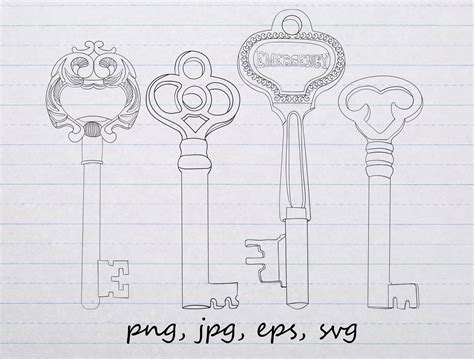 Skeleton Key Clipart Outline Clean Vector Designs For Creative Projects
