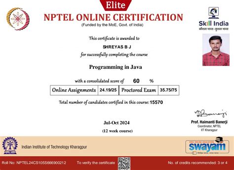 Shreyas Bj On Linkedin Nptel Javaprogramming Skilldevelopment Nptel Javalearning Careergoals